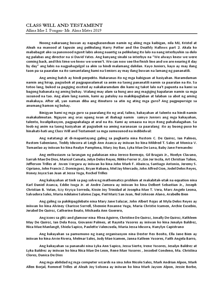 Class Will and Testament | PDF