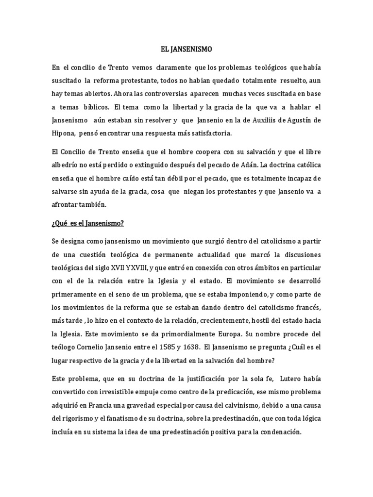 El Jansenismo | PDF | Gracia en el cristianismo | protestantismo