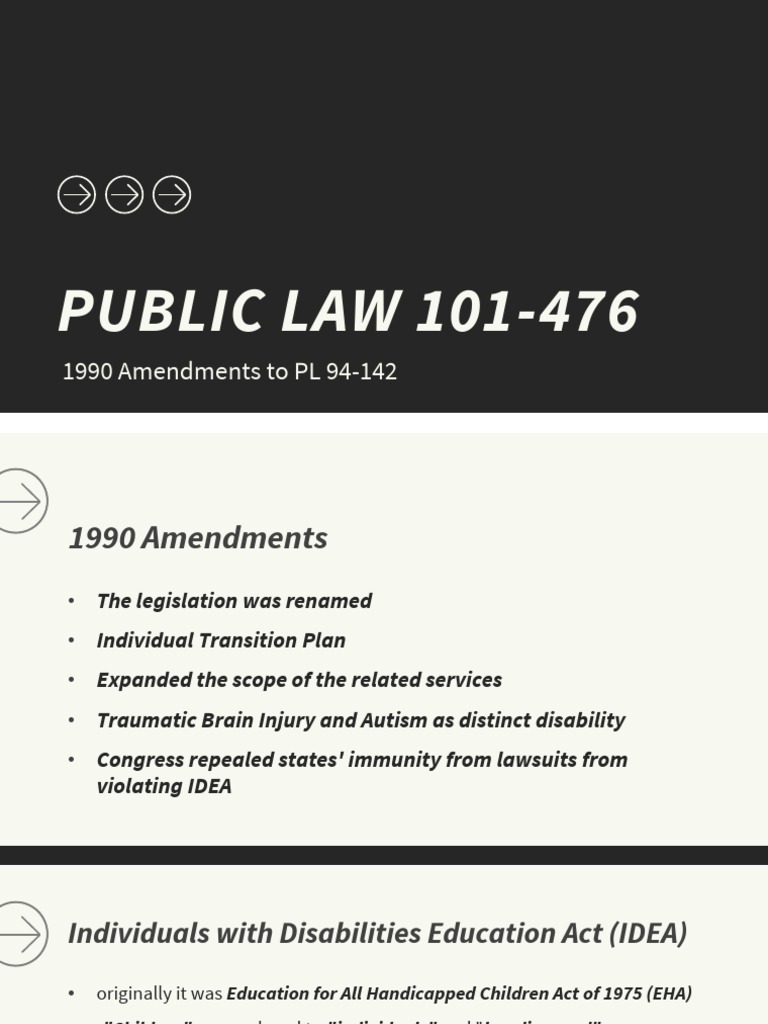 PUBLIC LAW 101-476: 1990 Amendments To PL 94-142 | PDF