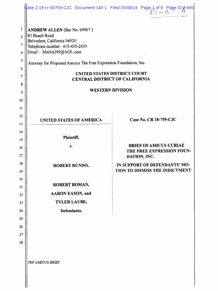 The Free Expression Foundation Amicus Brief Filed In United States V