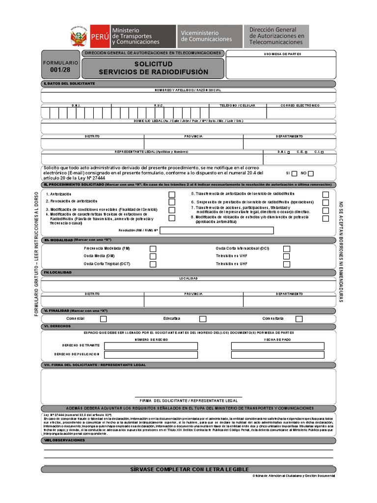 001 28 Solicitud (1) - MTC | PDF | Radiodifusión | Bancos