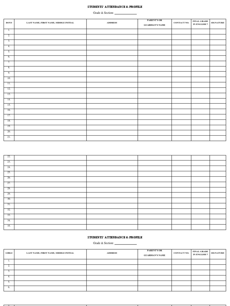 Grade & Section: - : Students' Attendance & Profile | PDF