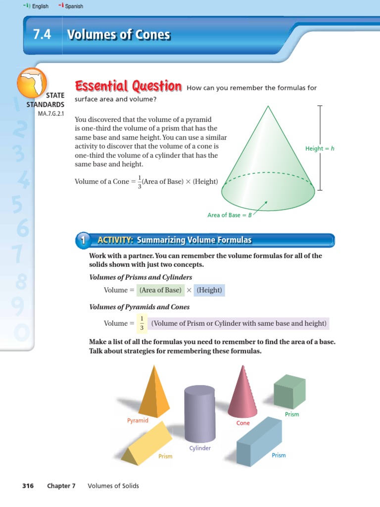 Volume of Cones Worksheet PDF | PDF | Volume | Area