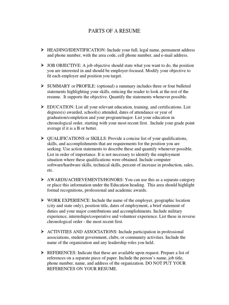 Parts of A Resume | PDF | Résumé | Employment
