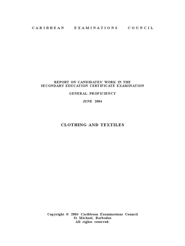 Caribbean Examinations Council: Clothing and Textiles | PDF | Sewing ...