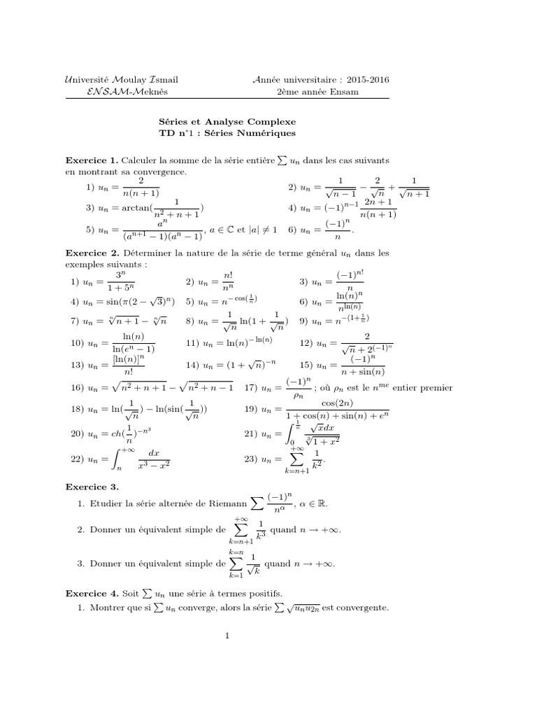 TD1 Séries Analyse Complexe15 16 | PDF | Analyse complexe | Calcul