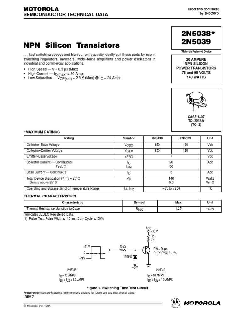 2N5038 | PDF | Bipolar Junction Transistor | Amplifier