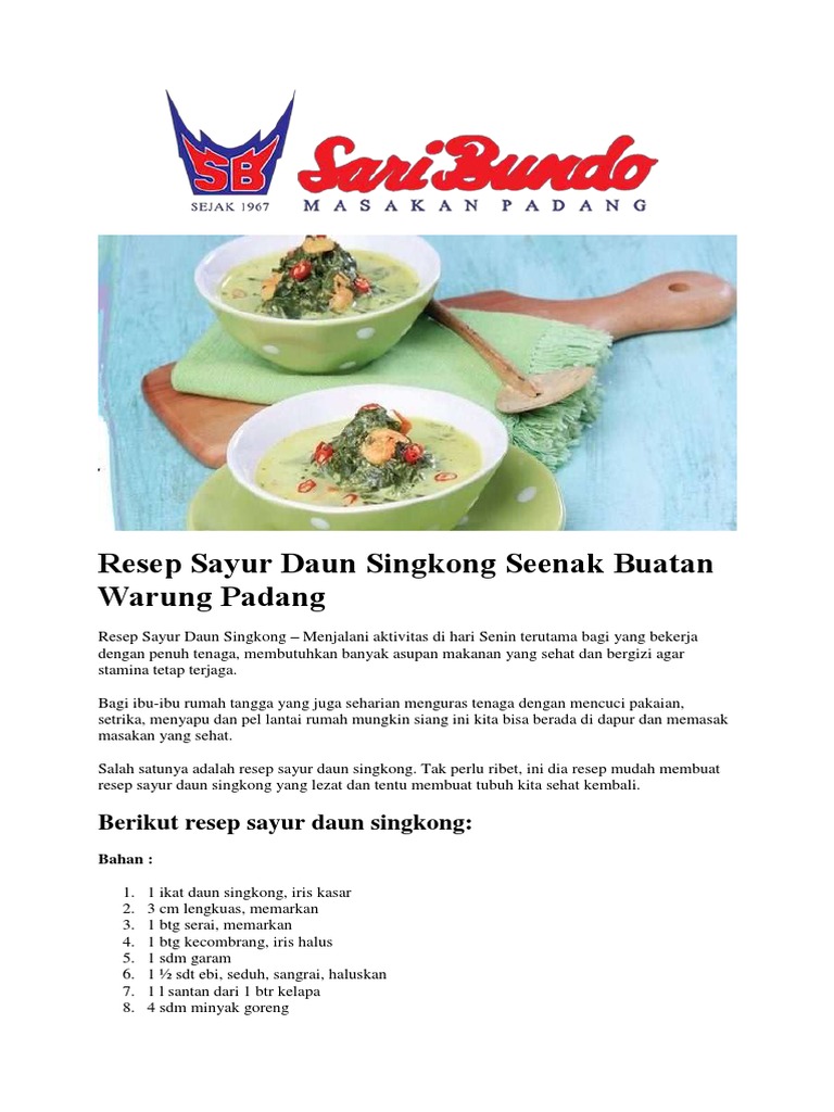 Kumpulan Resep Masakan Padang SARI BUNDO PDF | PDF