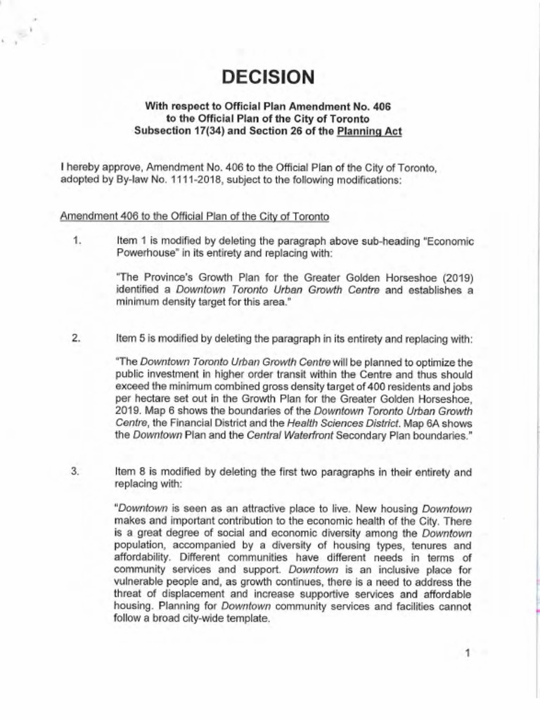 Decision: Downtown Plan Official Plan Amendment 406 | PDF