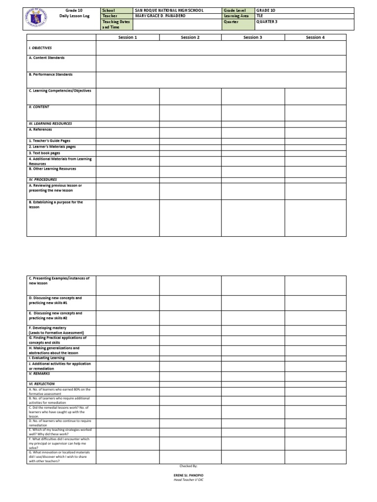 Session 1 Session 2 Session 3 Session 4: Grade 10 Daily Lesson Log | PDF