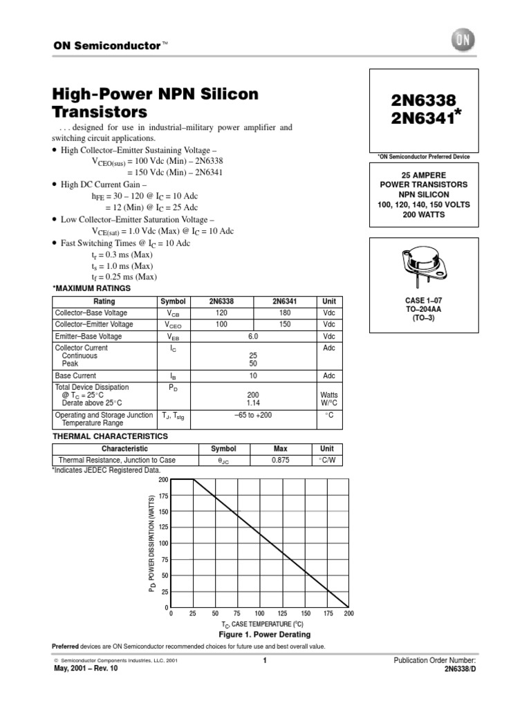 High-Power NPN Silicon Transistors 2N6338 2N6341 : ON Semiconductor ...