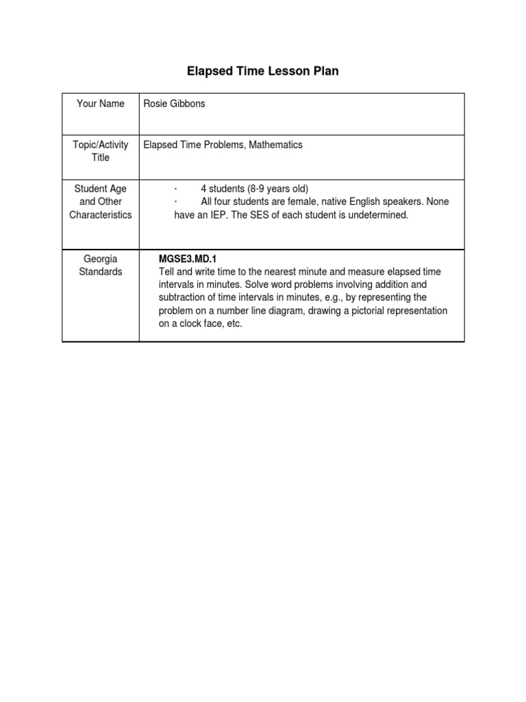 Elapsed Time Lesson Plan | PDF | Time | Psychology