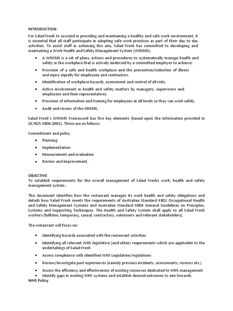 WHSMS Action Plan | Occupational Safety And Health | Risk Management
