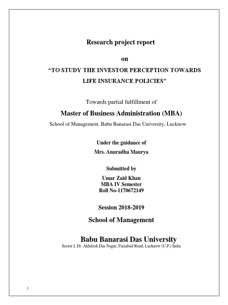 Research Project Report On: "To Study The Investor Perception Towards ...