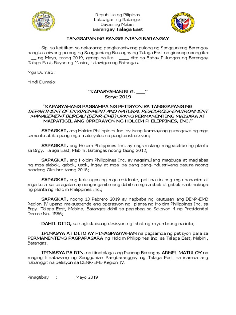 Brgy. Resolution Sample | PDF