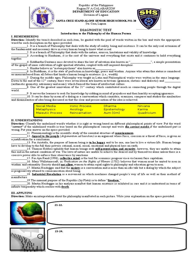 Diagnostic Test Philosophy | PDF | Epistemology | Metaphysics