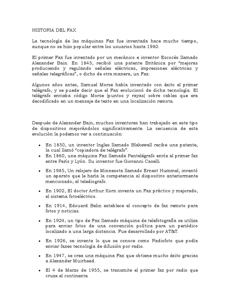 Evolución del Fax: De 1843 a Hoy | PDF | Fax | Telegrafía