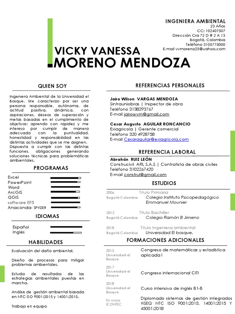 Hoja de Vida Vicky Moreno Completa | PDF | Informática y tecnología de la información | Business