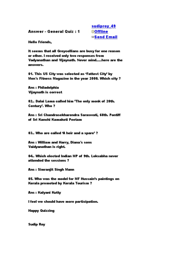 General Quiz Answers and Insights | PDF