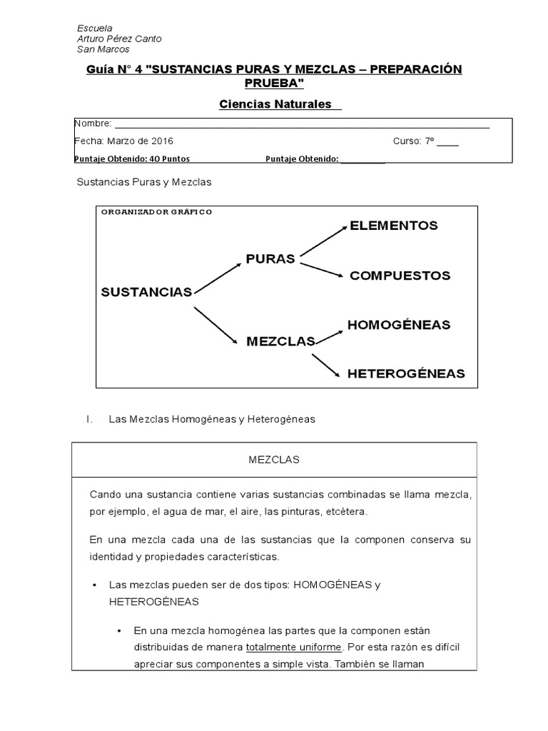 Guía Sustancias Puras y Mezclas | PDF | Mezcla | Carbón