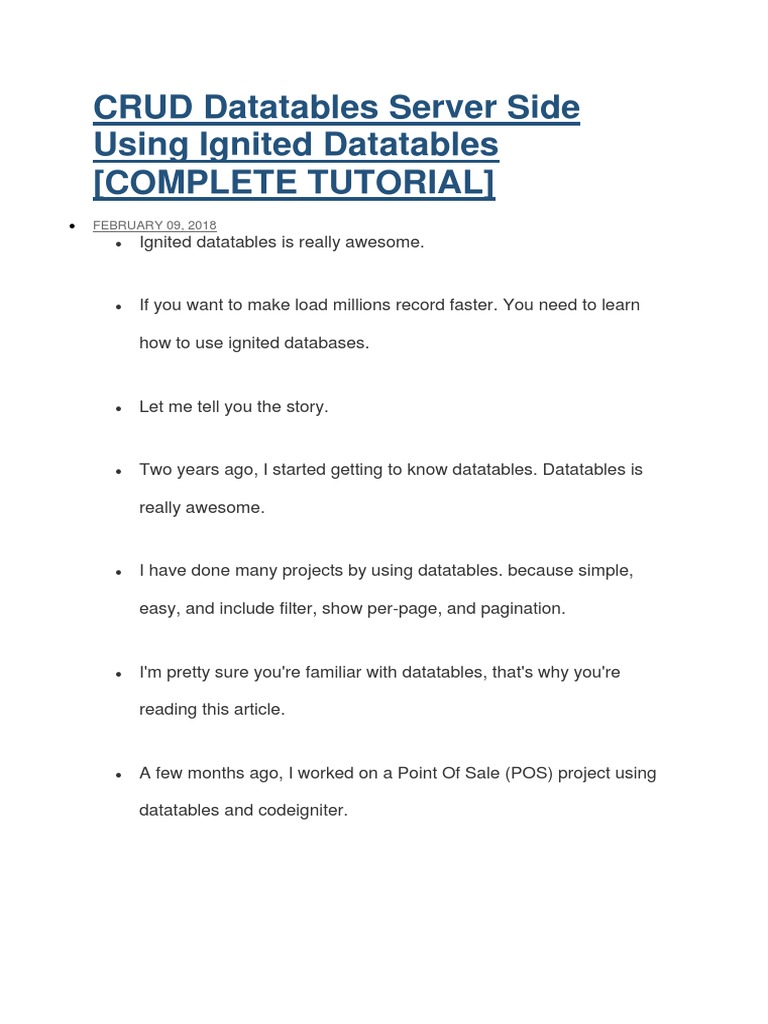 CRUD Datatables Server Side Using Ignited Datatables | PDF | Sql | Databases