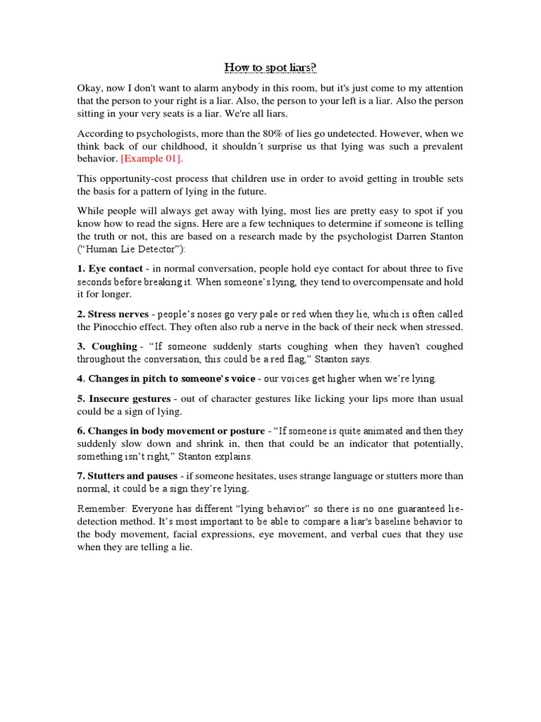 How To Spot Liars | PDF | Body Language | Psychological Concepts