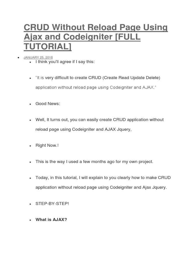 Crud Without Reload Page Using Ajax And Codeigniter Pdf Ajax