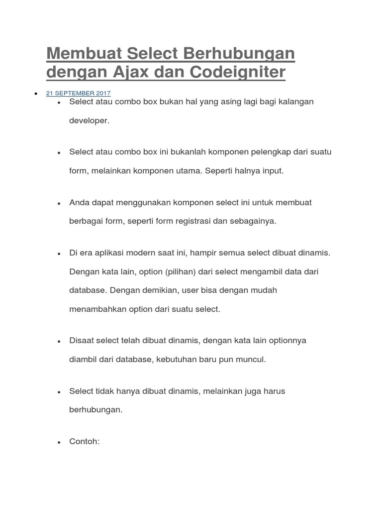 Membuat Select Berhubungan Dengan Ajax Dan Codeigniter | PDF