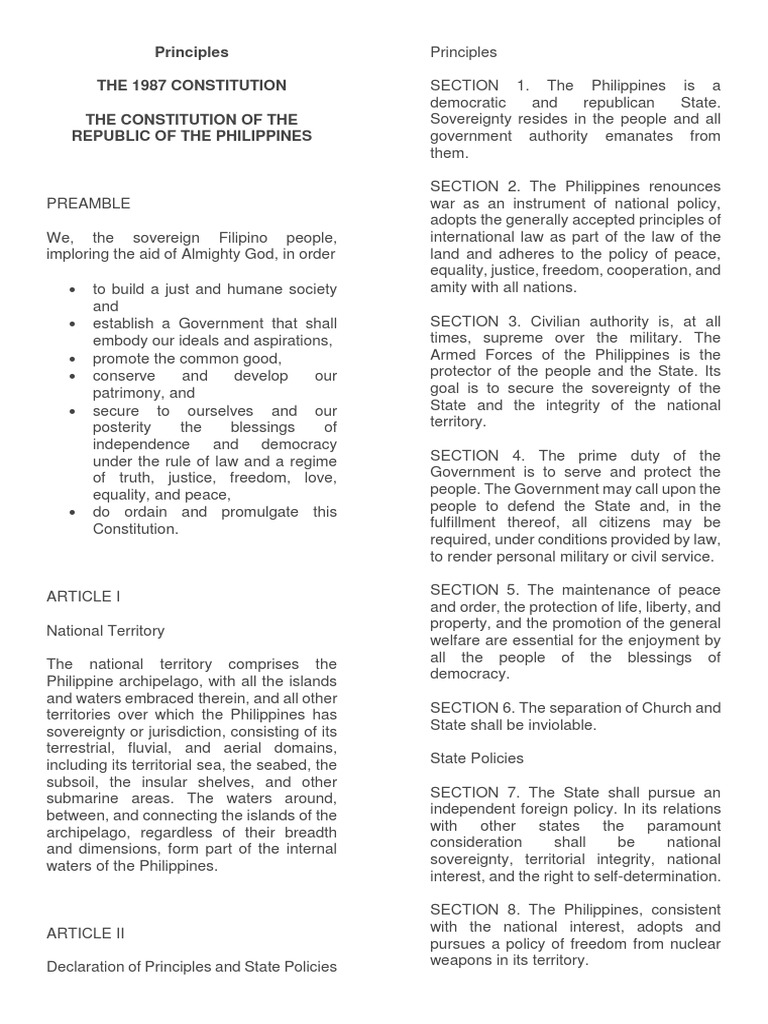 1987 Philippine Constitution For Printing | PDF | President Of The ...