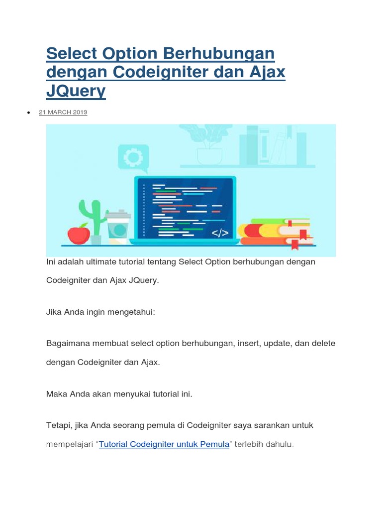 Select Option Berhubungan Dengan Codeigniter Dan Ajax JQuery | PDF | Bisnis | Teknologi & Rekayasa