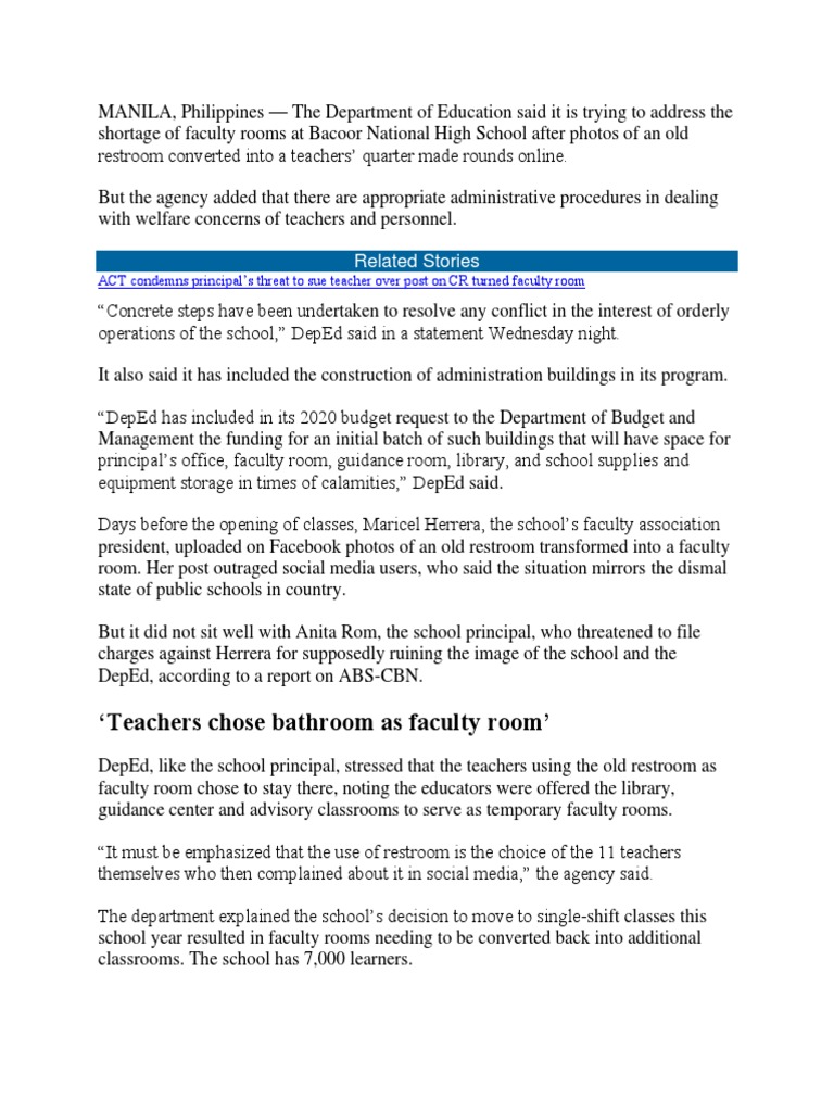 DepEd Faculty Room Bathroom | PDF | Public Sphere | Teachers