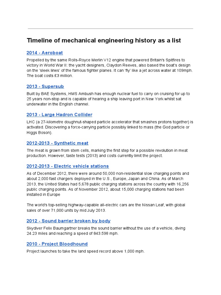Timeline of Mechanical Engineering History As A List | PDF | Spinning ...