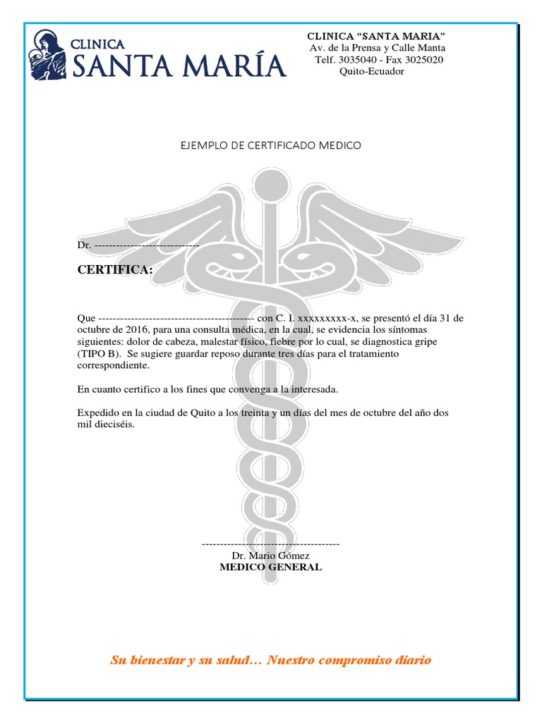 Ejemplo Certificado Medico Pdf