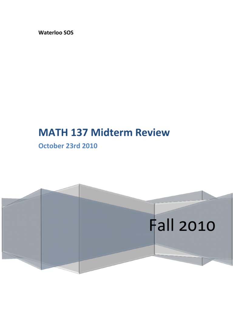 MATH 137 Midterm Review Package | PDF | Derivative | Function (Mathematics) MATH 137 Midterm Review Package | PDF | Derivative | Function (Mathematics)