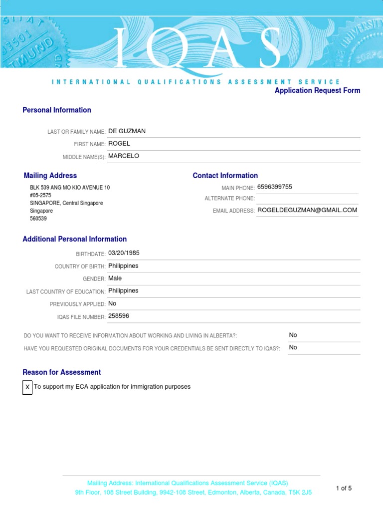 IQAS Application Request Overview | PDF | Identity Document | Diploma