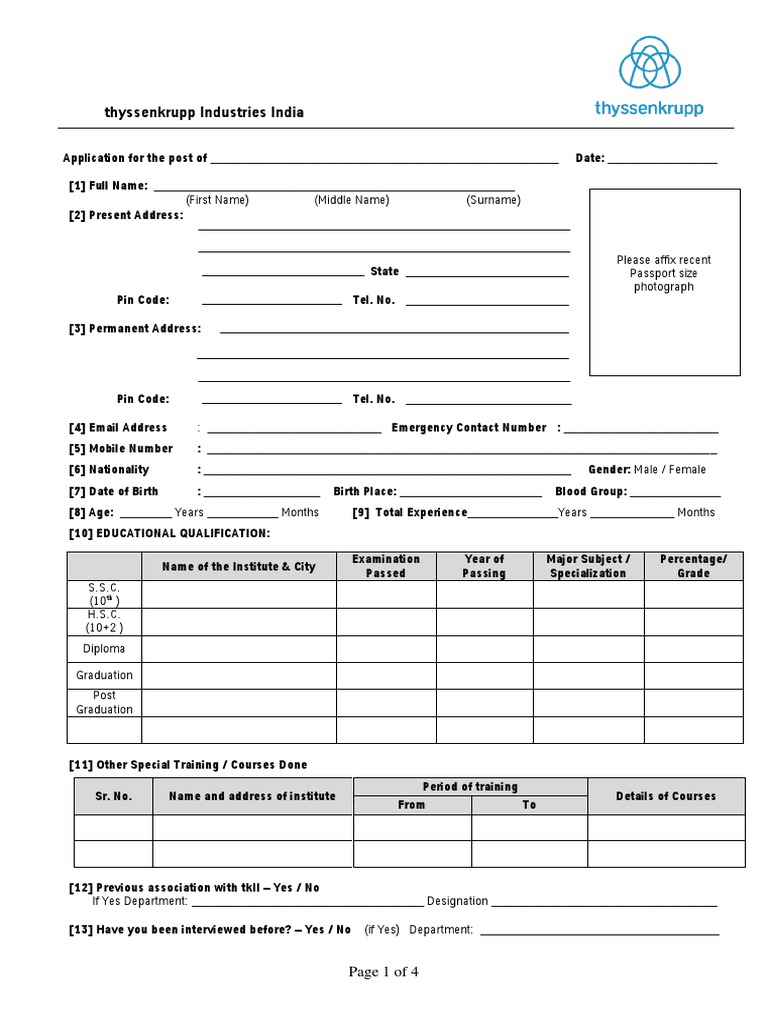 Application Form PDF | PDF | Employment | Salary