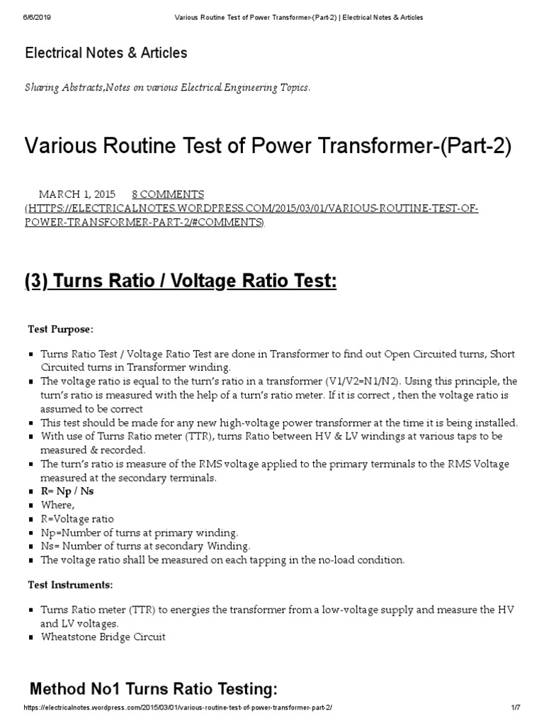 Various Routine Test of Power Transformer - (Part-2) | PDF ...
