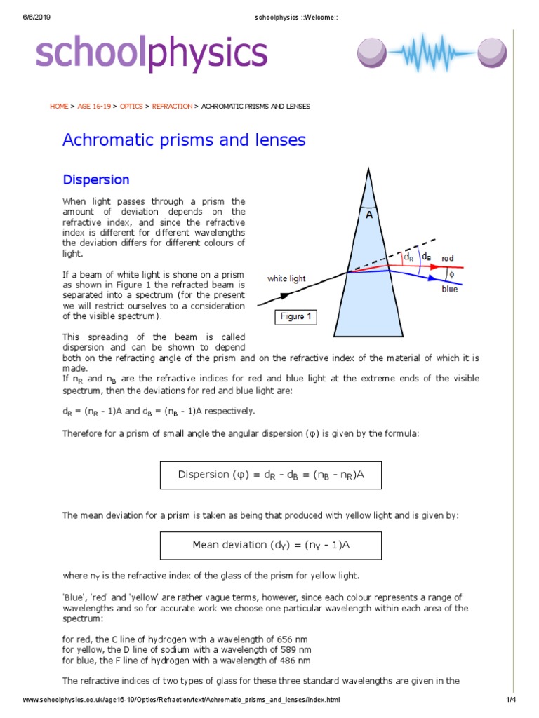 Achromatic Prisms and Lenses | PDF | Lens (Optics) | Dispersion (Optics)