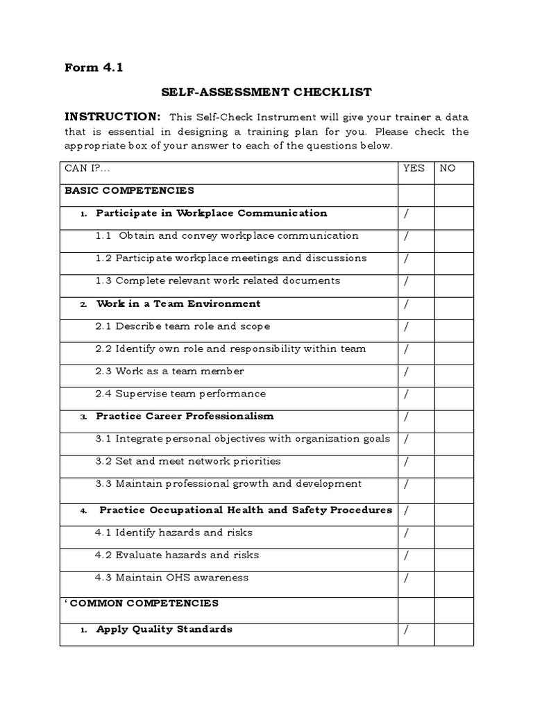 Form 4.1 Self Assessment Checklist | PDF | Computer Network | Wi Fi