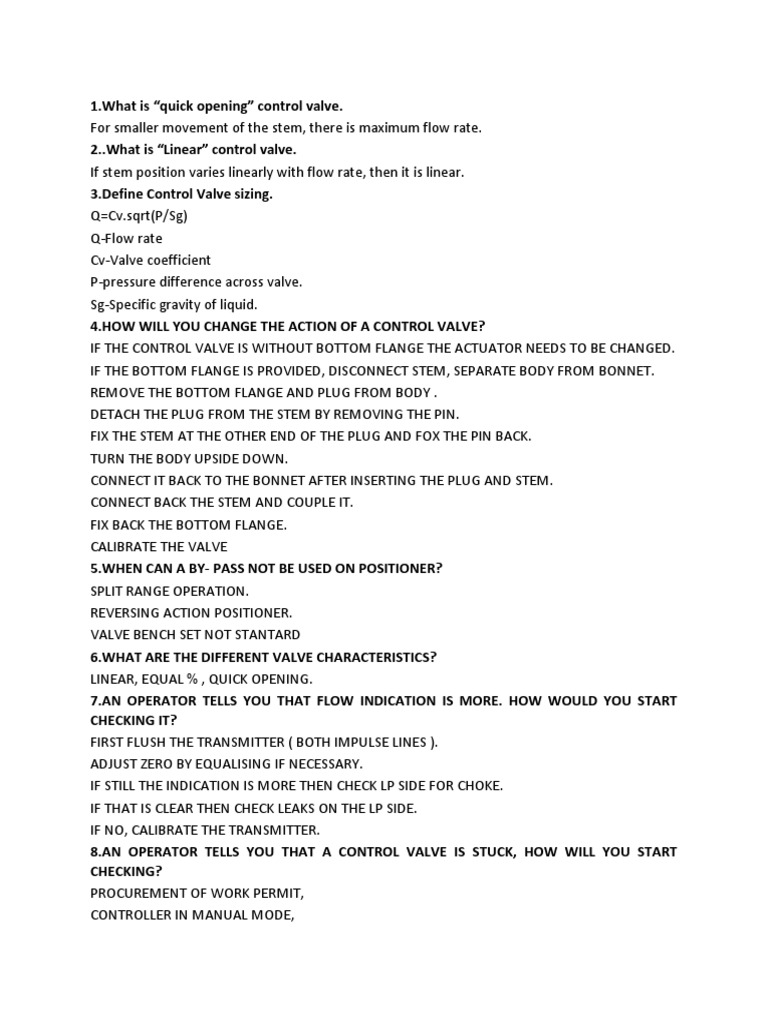 Control Valve Interview Question | PDF | Valve | Calibration