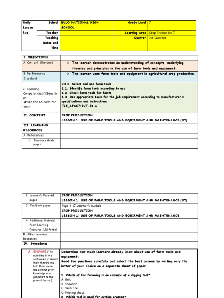 A. Content Standard B. Performance Standard : Write The LC Code For Each | PDF | Plough ...