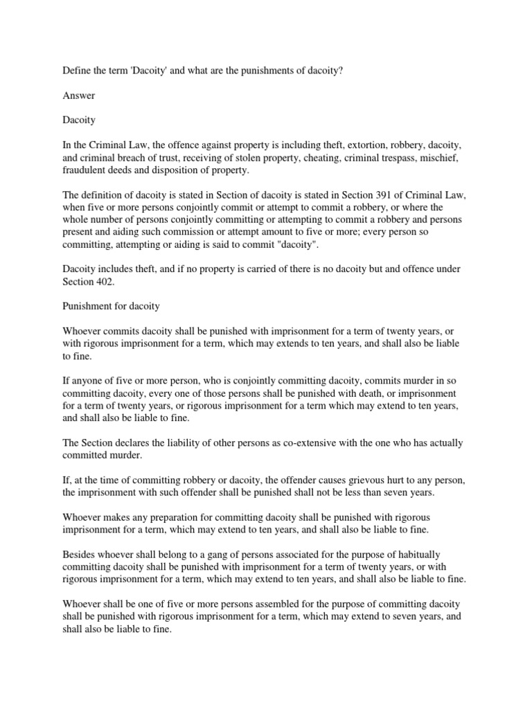 Assignment 5 Dacoity | PDF | Theft | Robbery