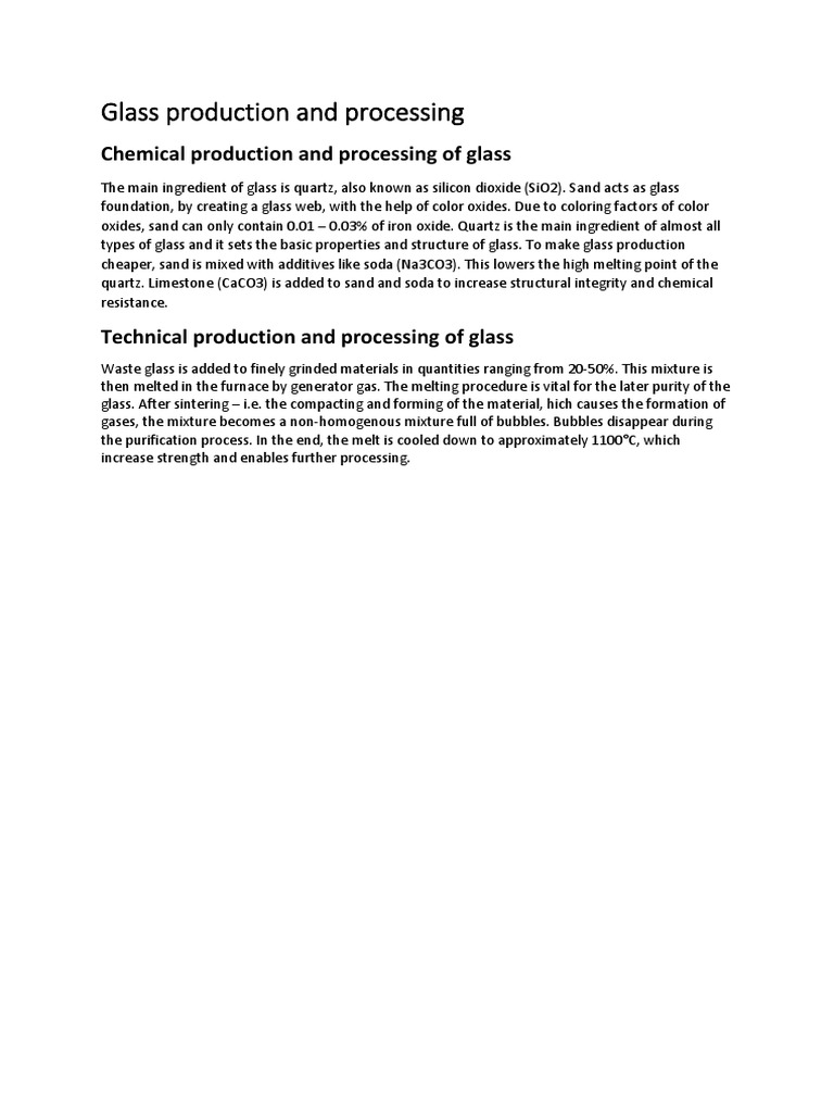 Glass Production and Processing | PDF | Glasses | Furnace