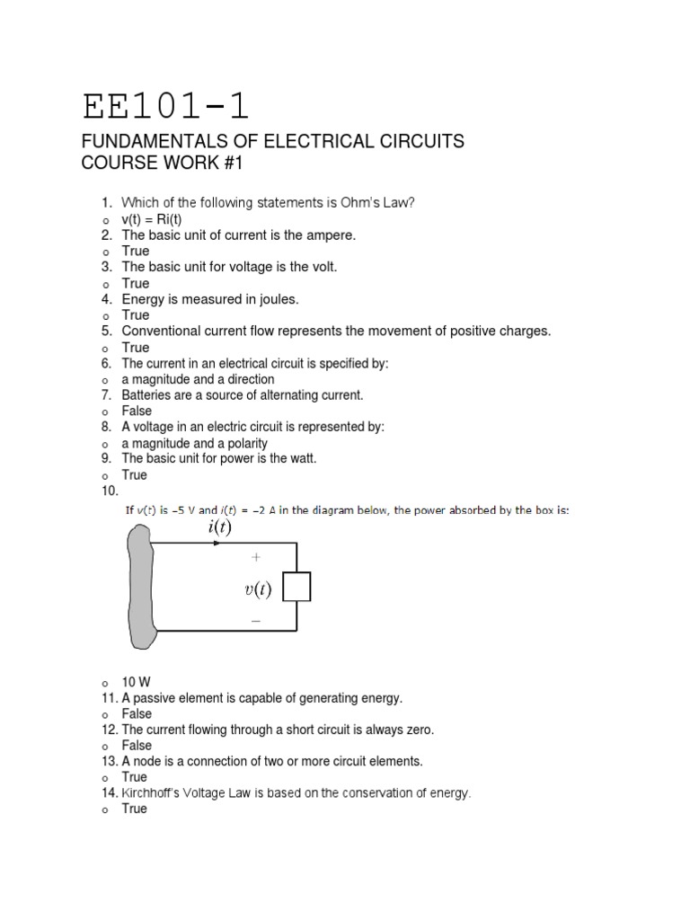 Fundamentals of Electrical Circuits Course Work #1: Analysis of Basic ...