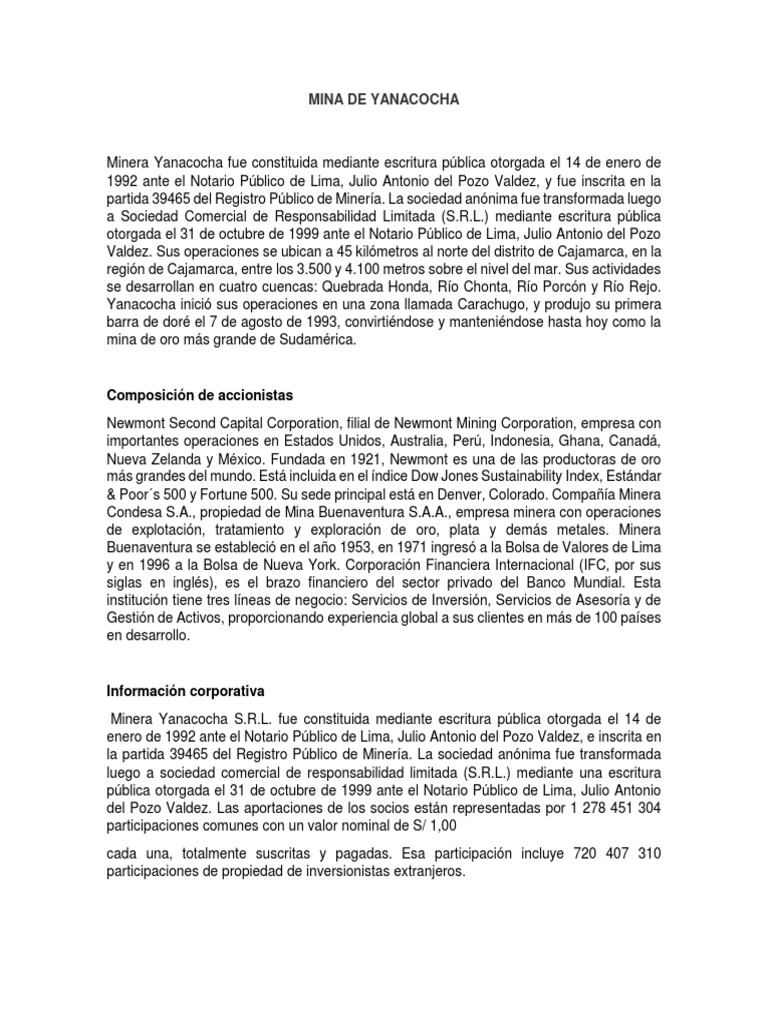 Precio del oro en Mina Yanacocha | PDF | Minería | Impuestos
