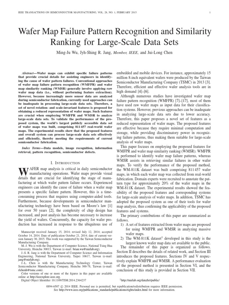 Wafer Map Failure Pattern Recognition and Similarity Ranking For Large Scale Data Sets | PDF ...