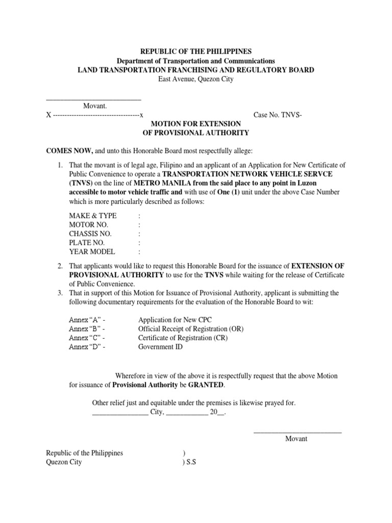 Motion Fo Extension of Provisional Authority | PDF | Common Law | Social Institutions