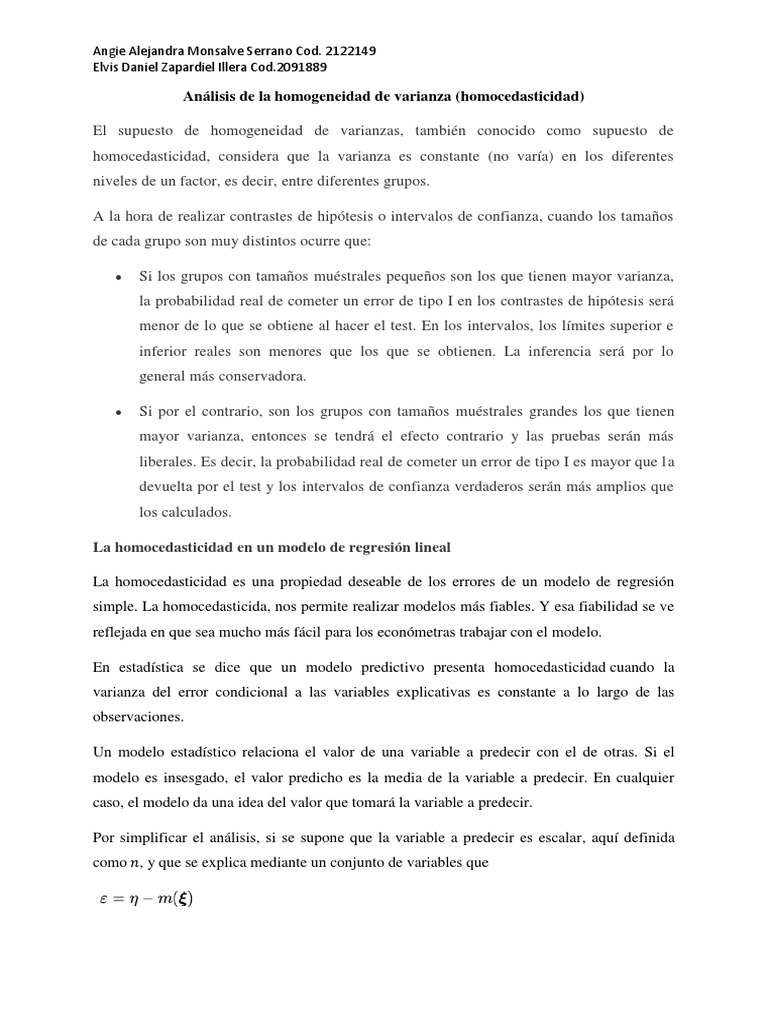 Análisis de La Homogeneidad de Varianza | PDF | Análisis estadístico ...