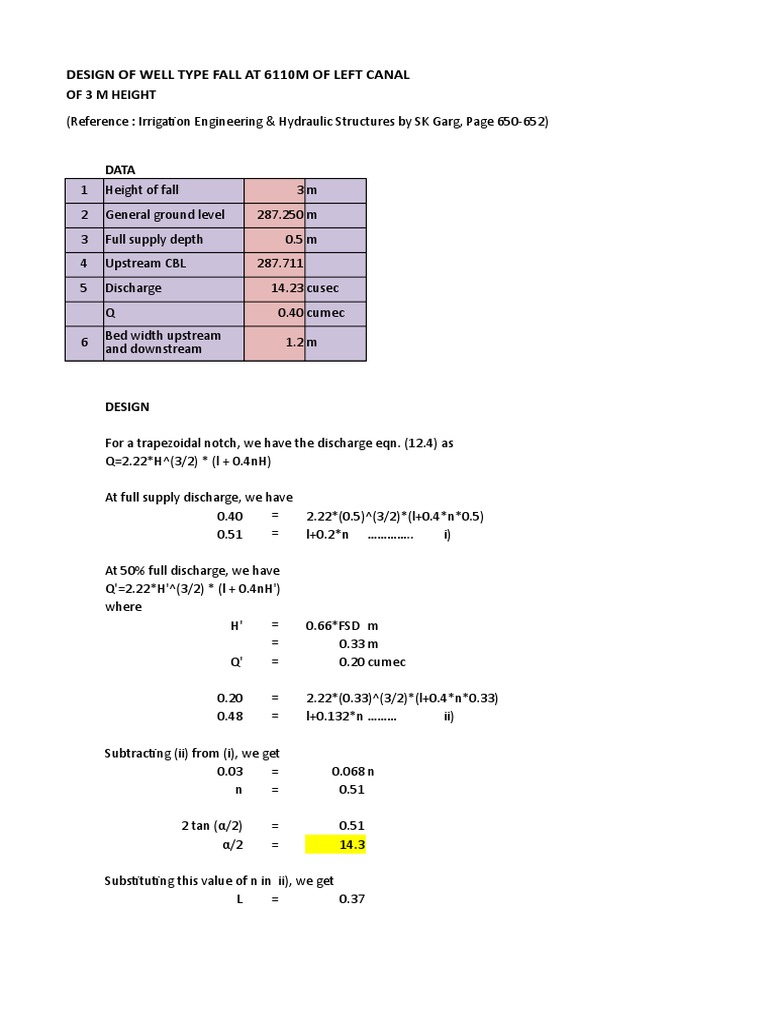Well Type Fall Design for Canal | PDF | Fluid Mechanics | Chemical ...