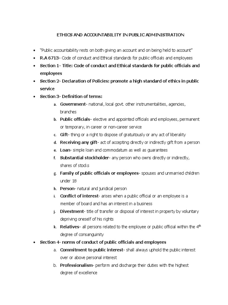 Ethics And Accountability In Public Administration | Employment | Justice